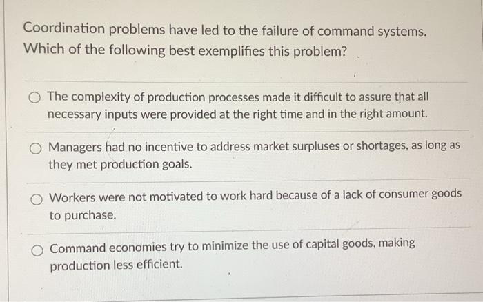 Solved Coordination problems have led to the failure of | Chegg.com