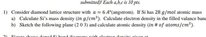 Solved 1) Consider diamond lattice structure with a=6A∘ | Chegg.com