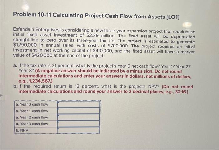 Solved Problem 10-11 Calculating Project Cash Flow from | Chegg.com