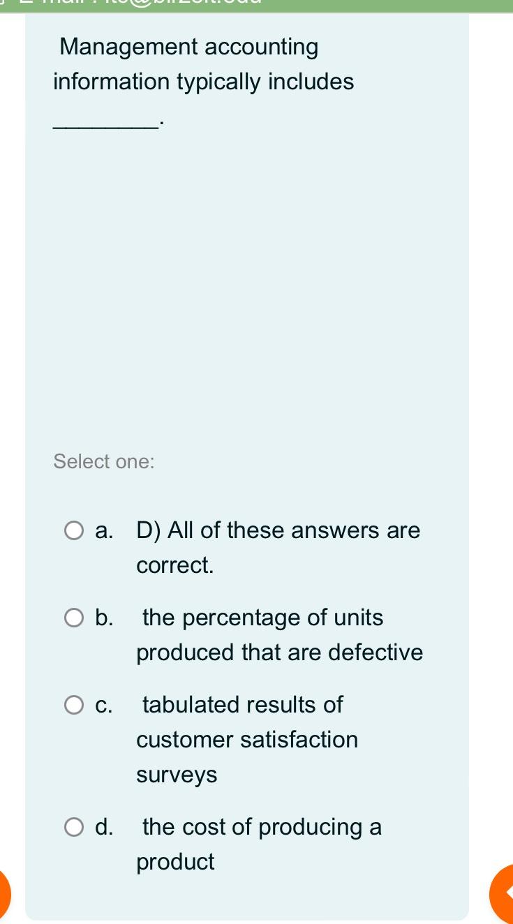 Solved Management accounting information typically | Chegg.com