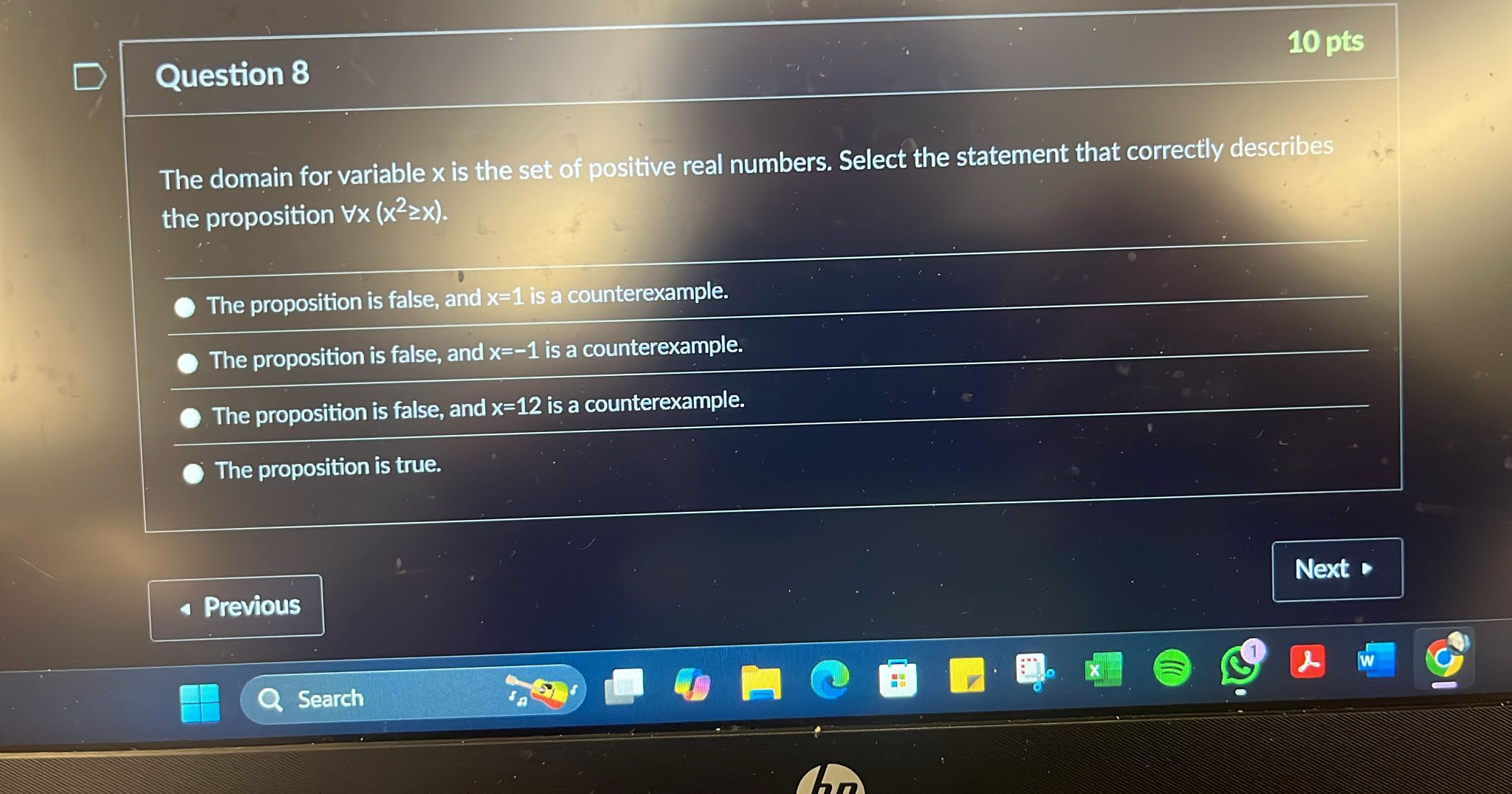 Solved 10 ﻿ptsQuestion 8The domain for variable x is the set | Chegg.com