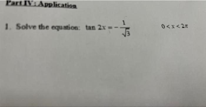 Solved 1. Solve the equation: tan2x=−310 | Chegg.com