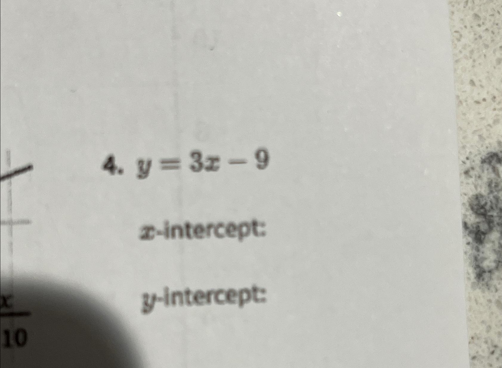 Solved y=3x-9x-intercept:y-intercept: | Chegg.com