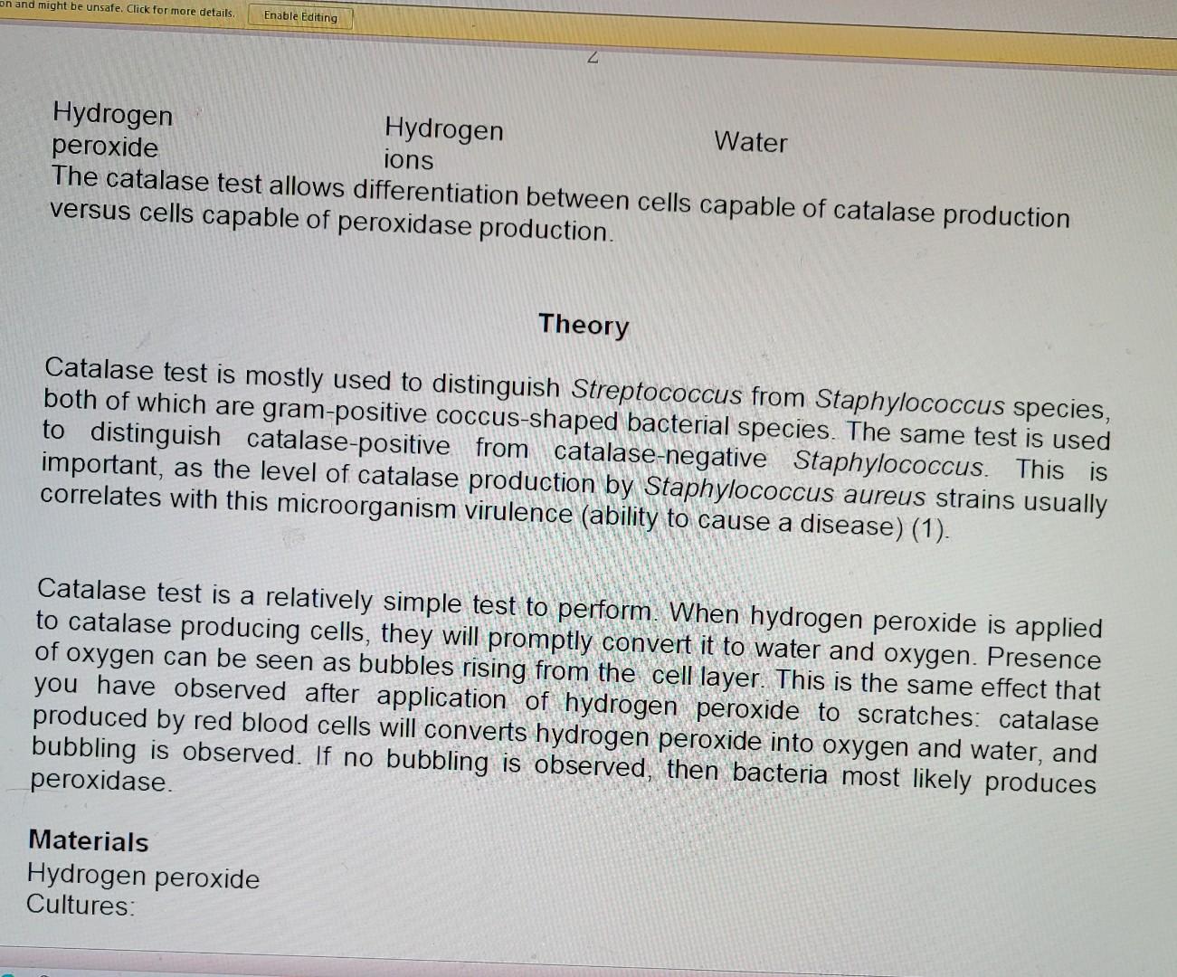 Catalase test is the first one biochemical test you | Chegg.com