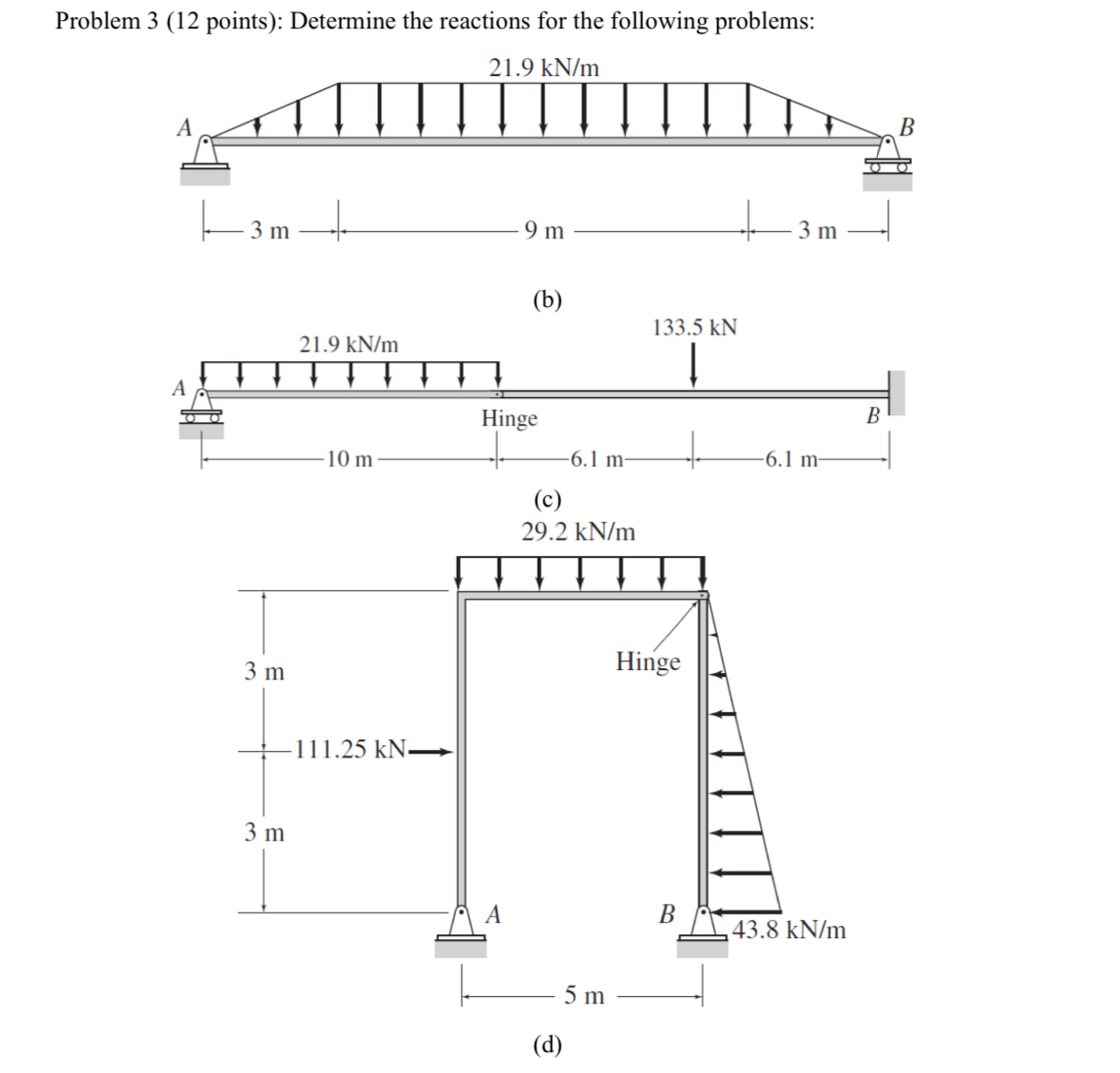 Solved Problem 3 (12 ﻿points): Determine the reactions for | Chegg.com