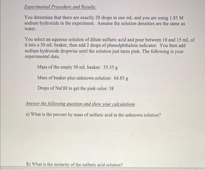 Solved Experimental Procedure and Results: You determine | Chegg.com