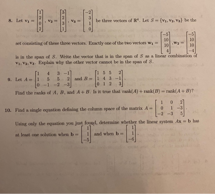 Solved 8. Let V1 = 3 V2 = V3 = 3 1 be three vectors of R4. | Chegg.com
