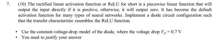 7. (10) The rectified linear activation function or | Chegg.com