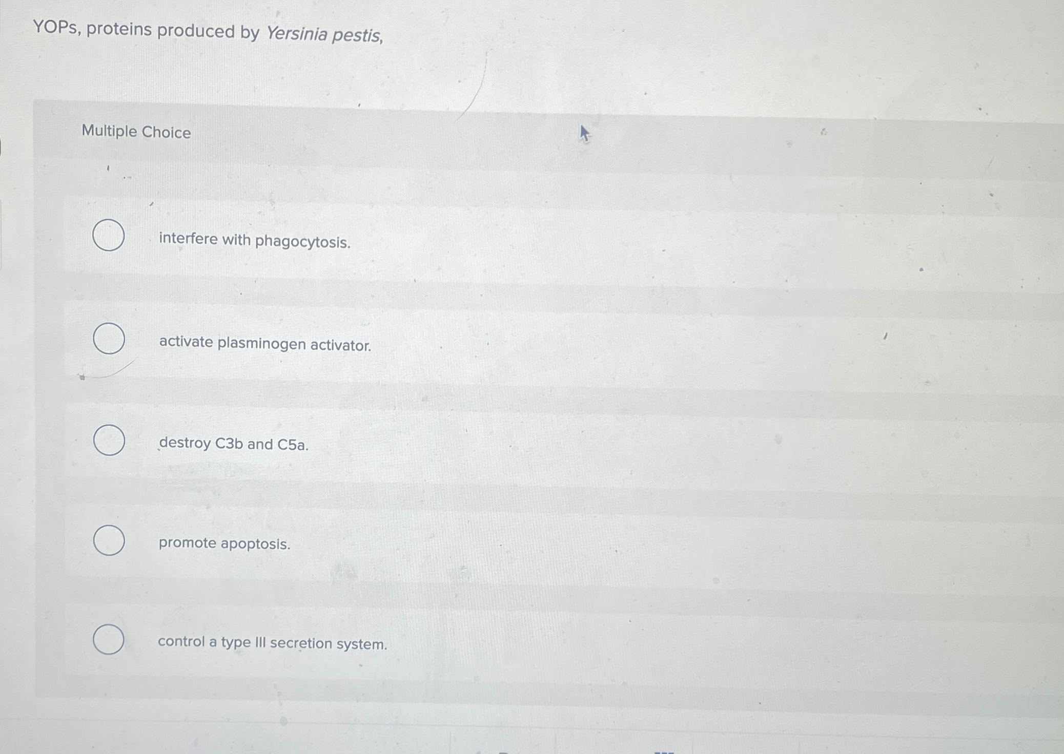 Solved YOPs, proteins produced by Yersinia pestis,Multiple | Chegg.com