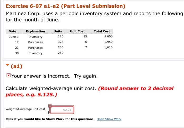 Solved Exercise 6-07 a1-a2 (Part Level Submission) Martinez | Chegg.com