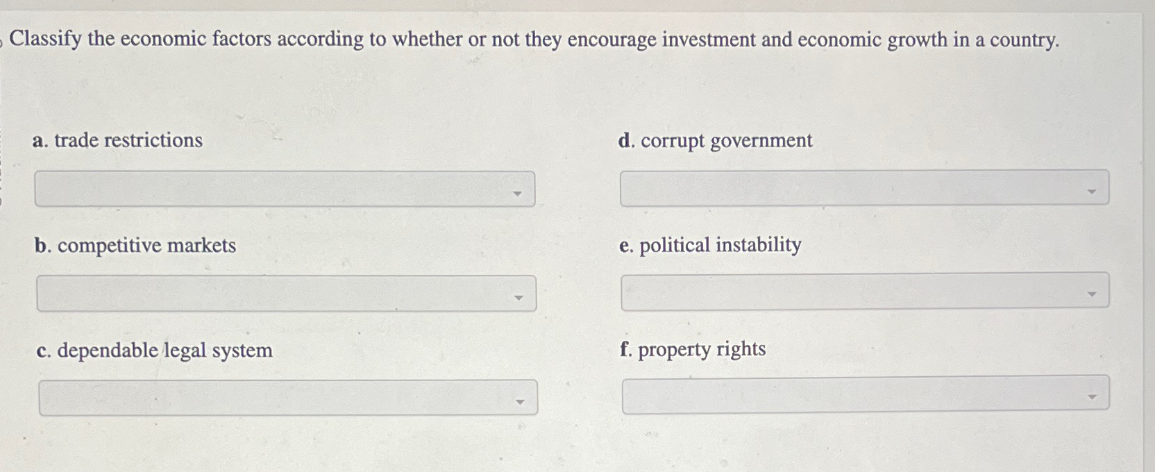 Solved Classify the economic factors according to whether or | Chegg.com