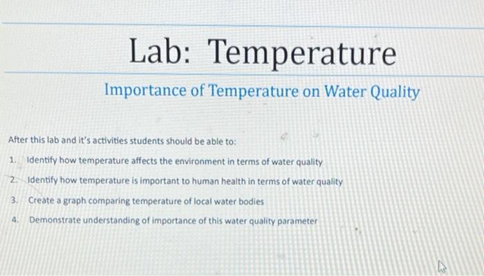 Solved Lab: Temperature Importance of Temperature on Water | Chegg.com