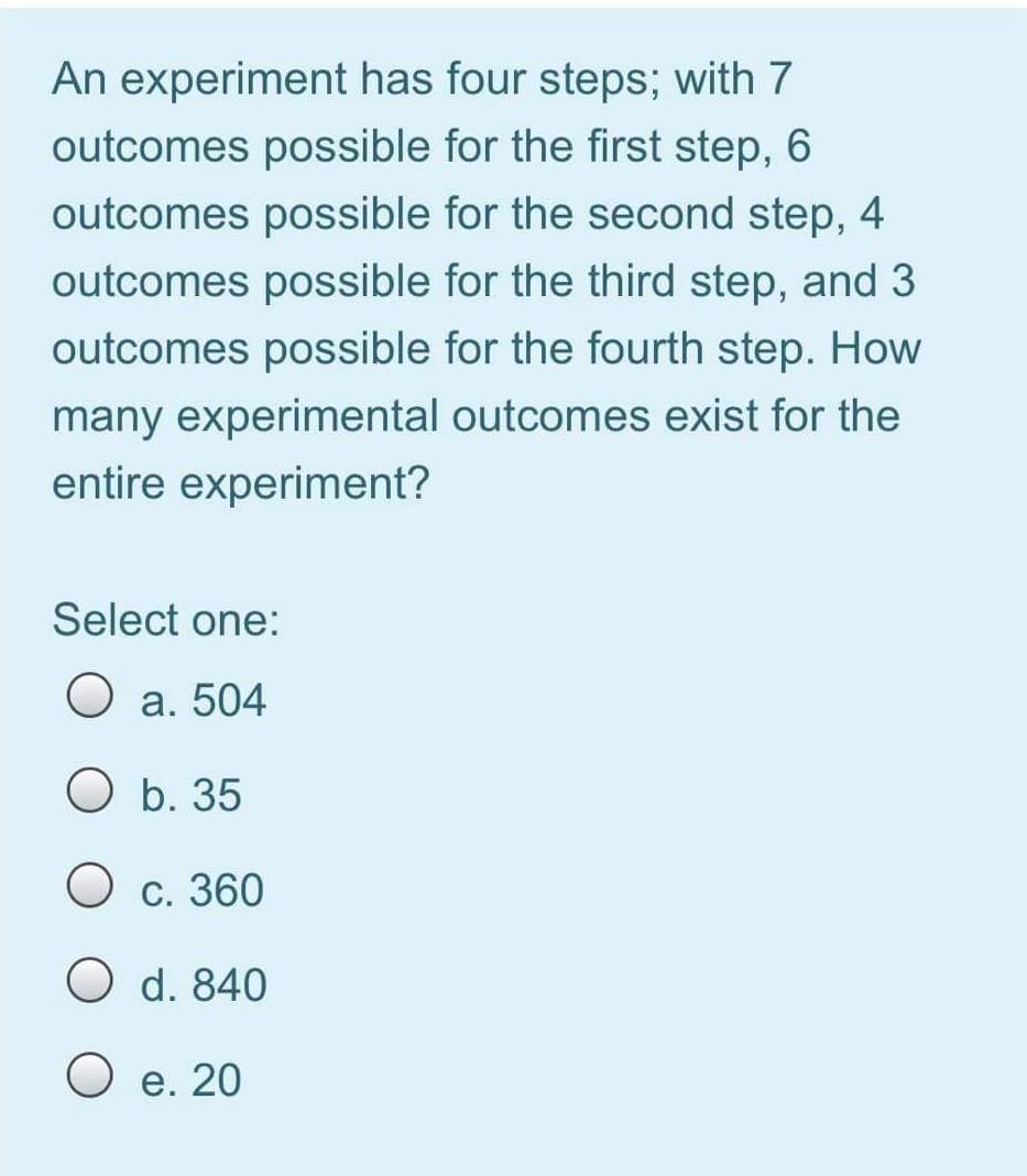 Solved An experiment has four steps; with 7 outcomes | Chegg.com