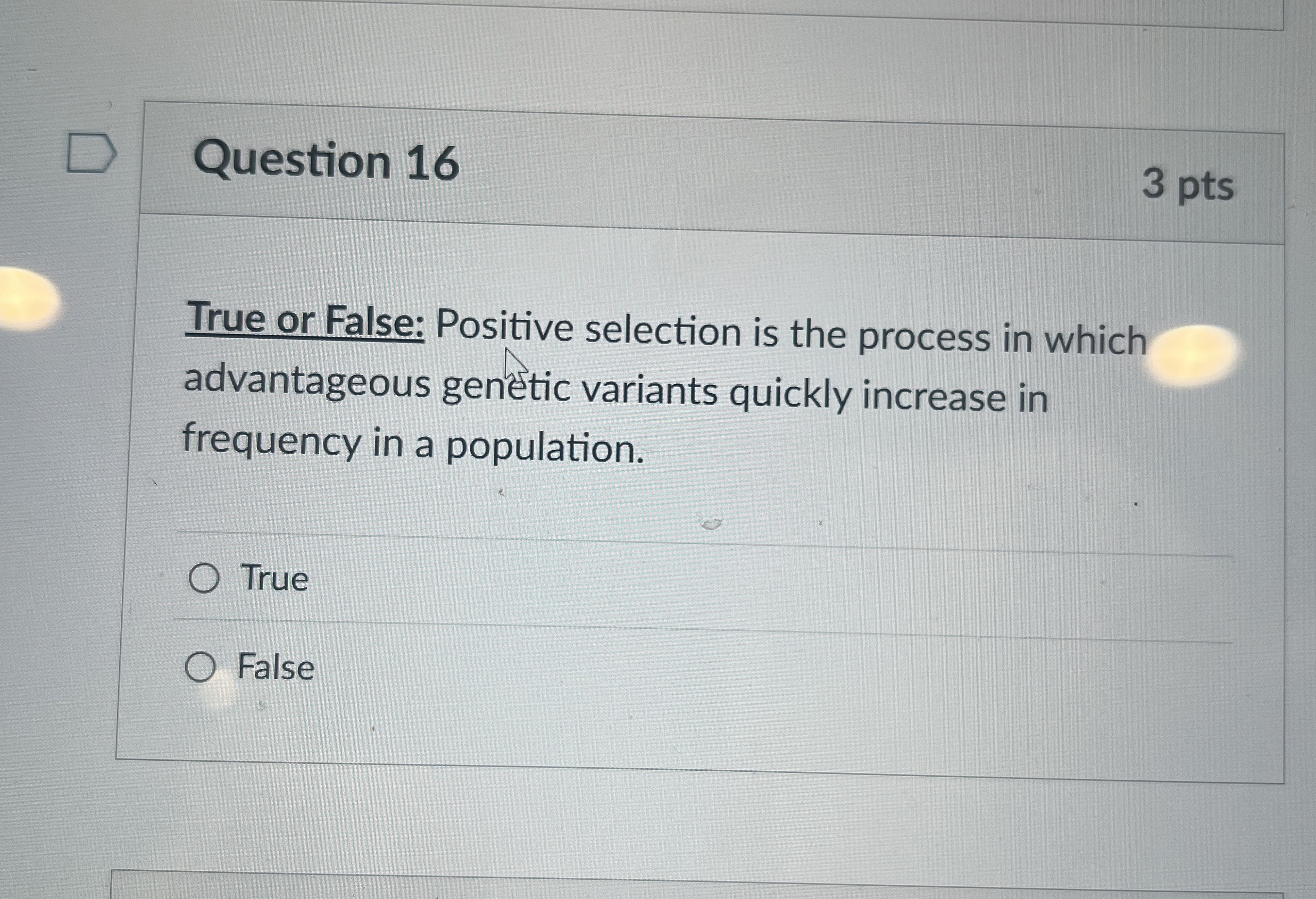 Solved Question 163 ﻿ptsTrue or False: Positive selection is | Chegg.com