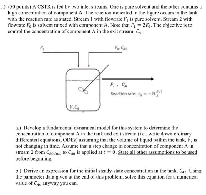 Solved (50 points) A CSTR is fed by two inlet streams. One | Chegg.com