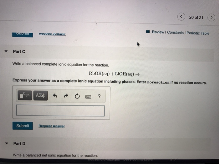 Solved 20 of 21 Review Constants Periodic Table Part A Write | Chegg.com