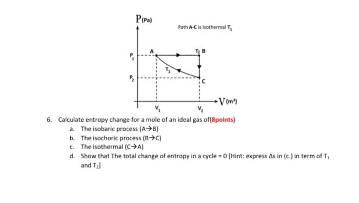 Solved 6. Calculate entropy change for a mole of an ideal | Chegg.com