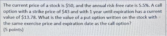 Solved From the chapter 8tab, what is the value of a put | Chegg.com