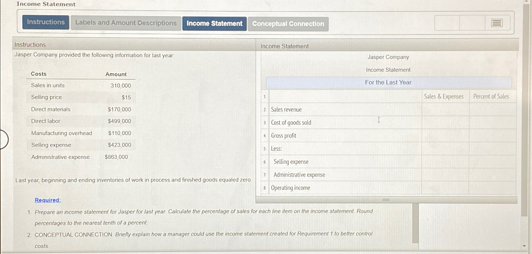 Solved Income StatementLabels and Amount | Chegg.com