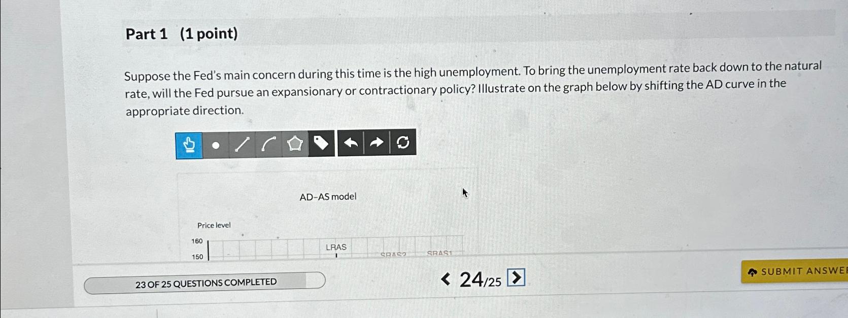 Solved Part 1 (1 ﻿point)Suppose the Fed's main concern | Chegg.com
