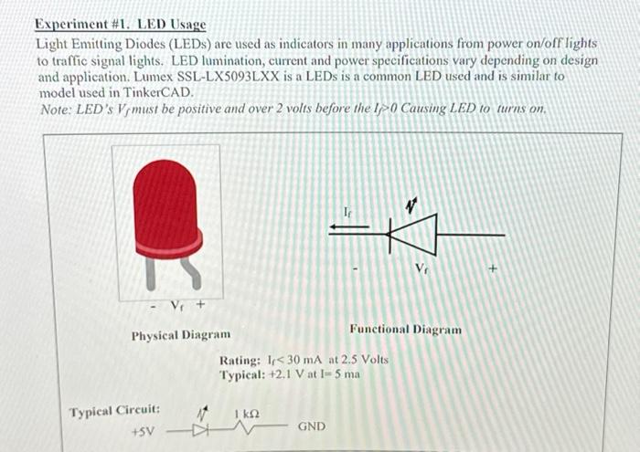 Solved Experiment 1 Led Usage Light Emitting Diodes