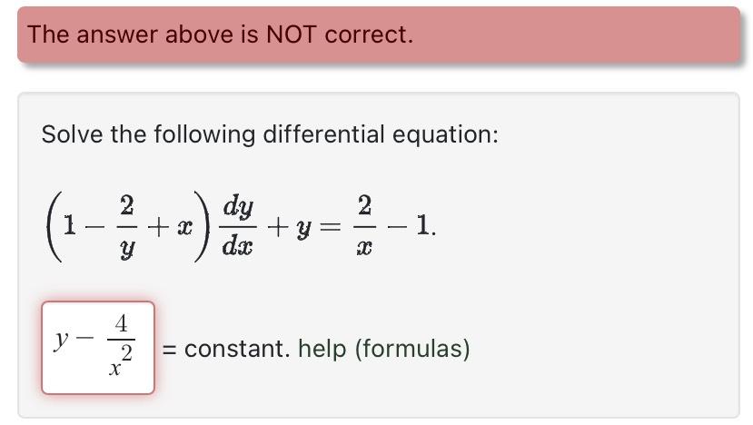 Solved The answer above is NOT correct.Solve the following | Chegg.com
