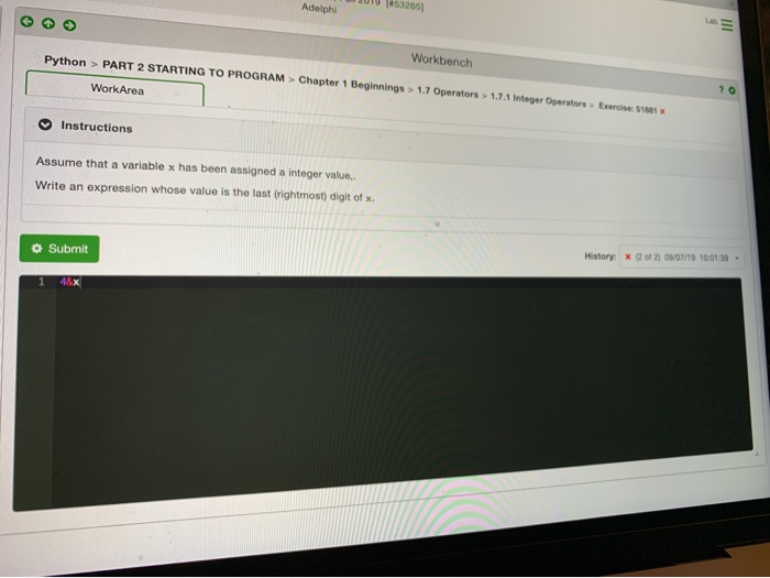 Solved (53265 Lab Adelphi Workbench PART 2 STARTING TO | Chegg.com
