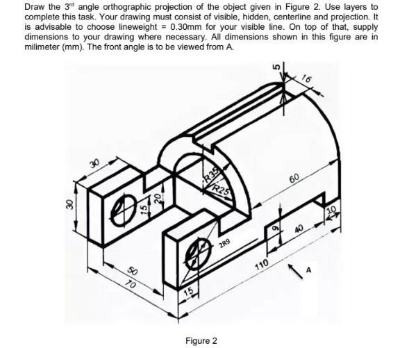Draw the 3rd angle orthographic projection of the | Chegg.com