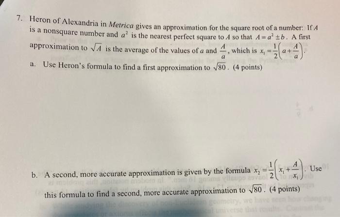 Solved 7. Heron of Alexandria in Metrica gives an | Chegg.com