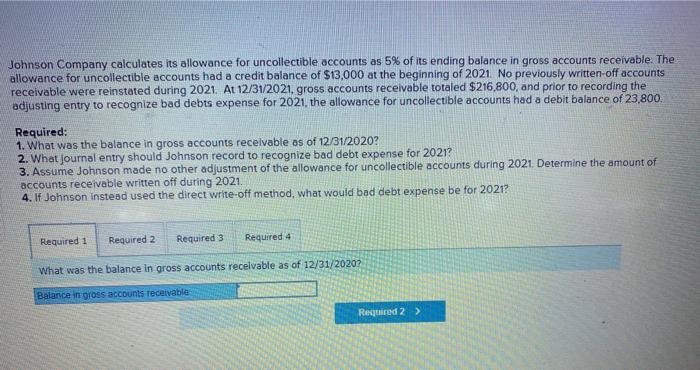 Solved Johnson Company calculates its allowance for | Chegg.com