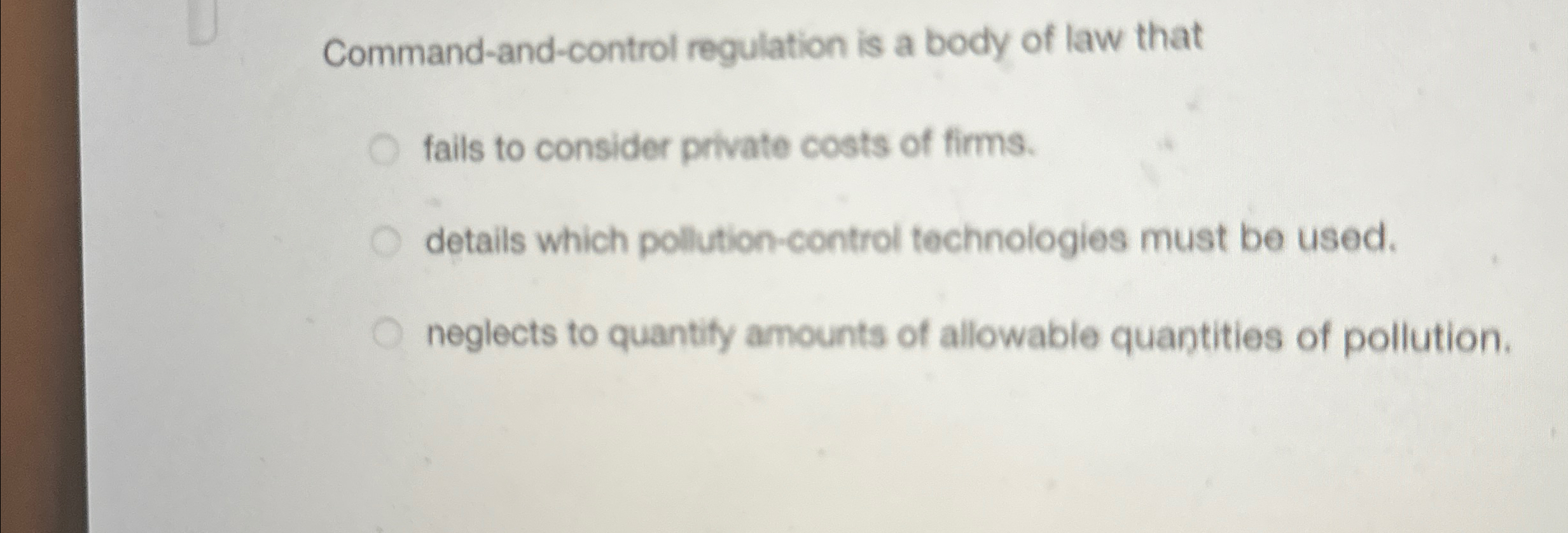 Solved Command-and-control regulation is a body of law | Chegg.com