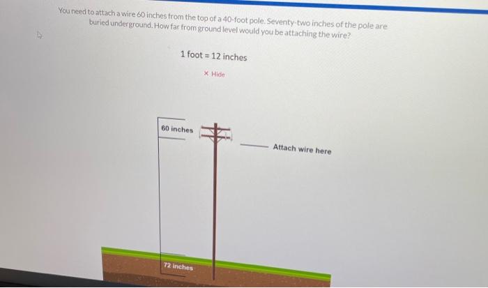 Solved Younced to attach a wire 60 inches from the top of a | Chegg.com