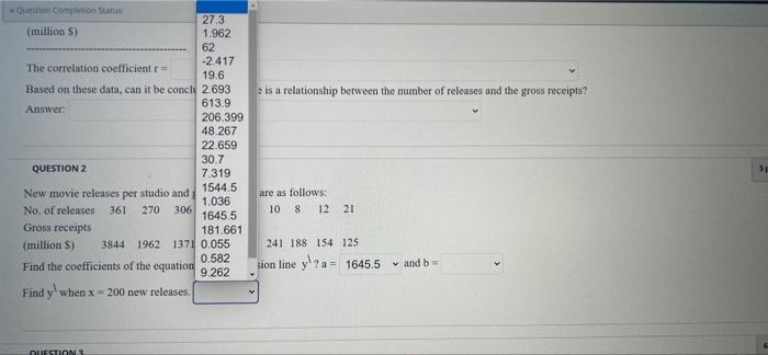 Solved The correlation coefficient r= Based on these data, | Chegg.com