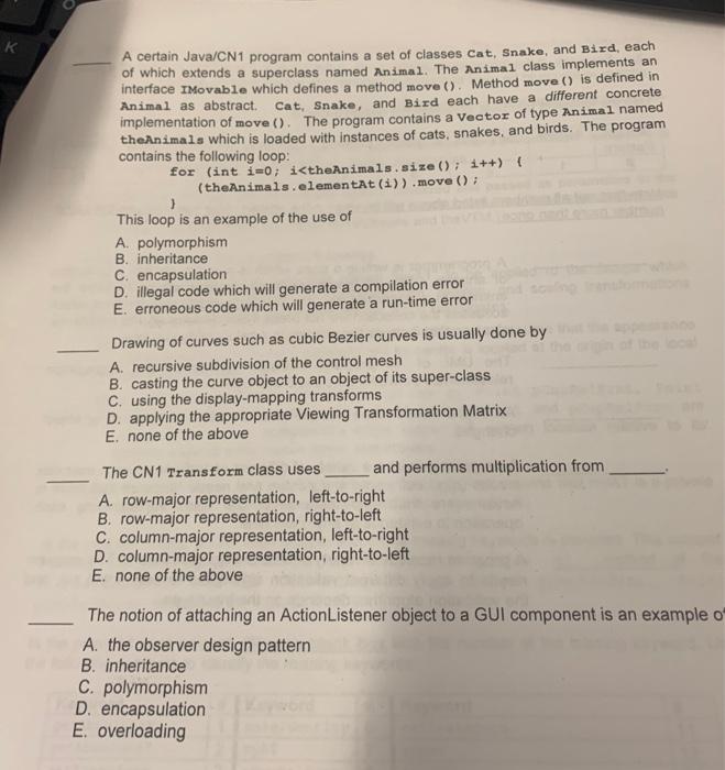 Solved A certain Java/CN1 program contains a set of classes | Chegg.com