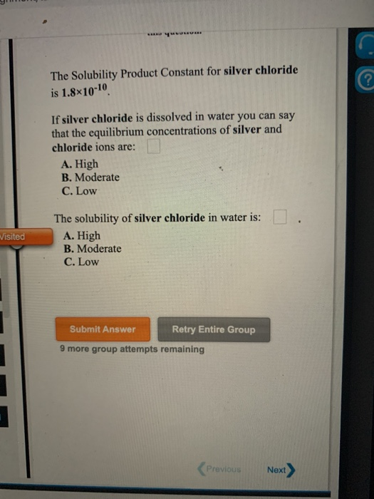 Solved The Solubility Product Constant for silver chloride | Chegg.com