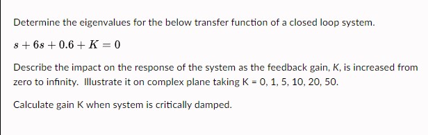 Solved Determine the eigenvalues for the below transfer | Chegg.com