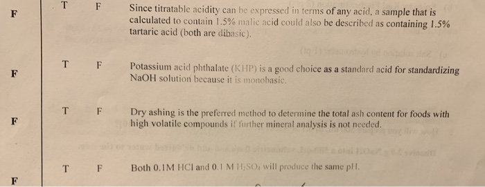 Solved TF Since titratable acidity can be expressed in terms | Chegg.com