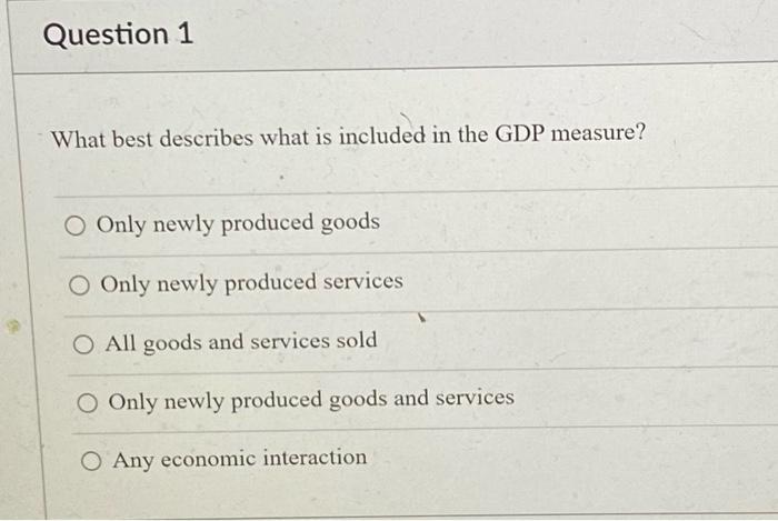 Solved What best describes what is included in the GDP | Chegg.com