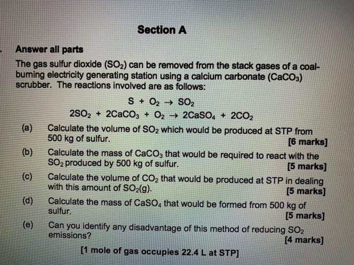 Solved Section A Answer all parts The gas sulfur dioxide | Chegg.com
