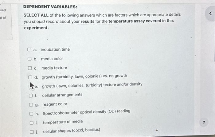 Solved DEPENDENT VARIABLES: SELECT ALL of the following | Chegg.com