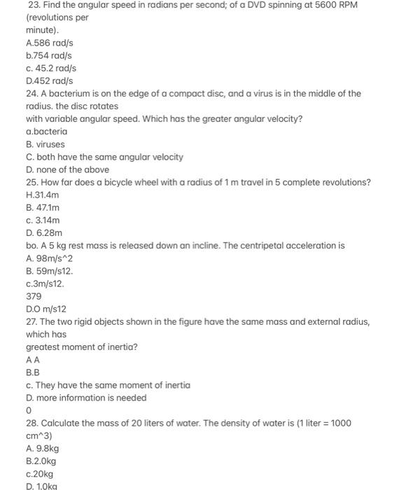 Solved 23. Find the angular speed in radians per second; of | Chegg.com