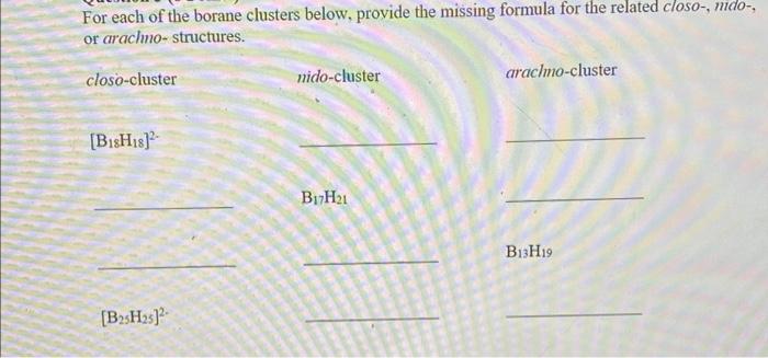 Solved For each of the borane clusters below, provide the | Chegg.com