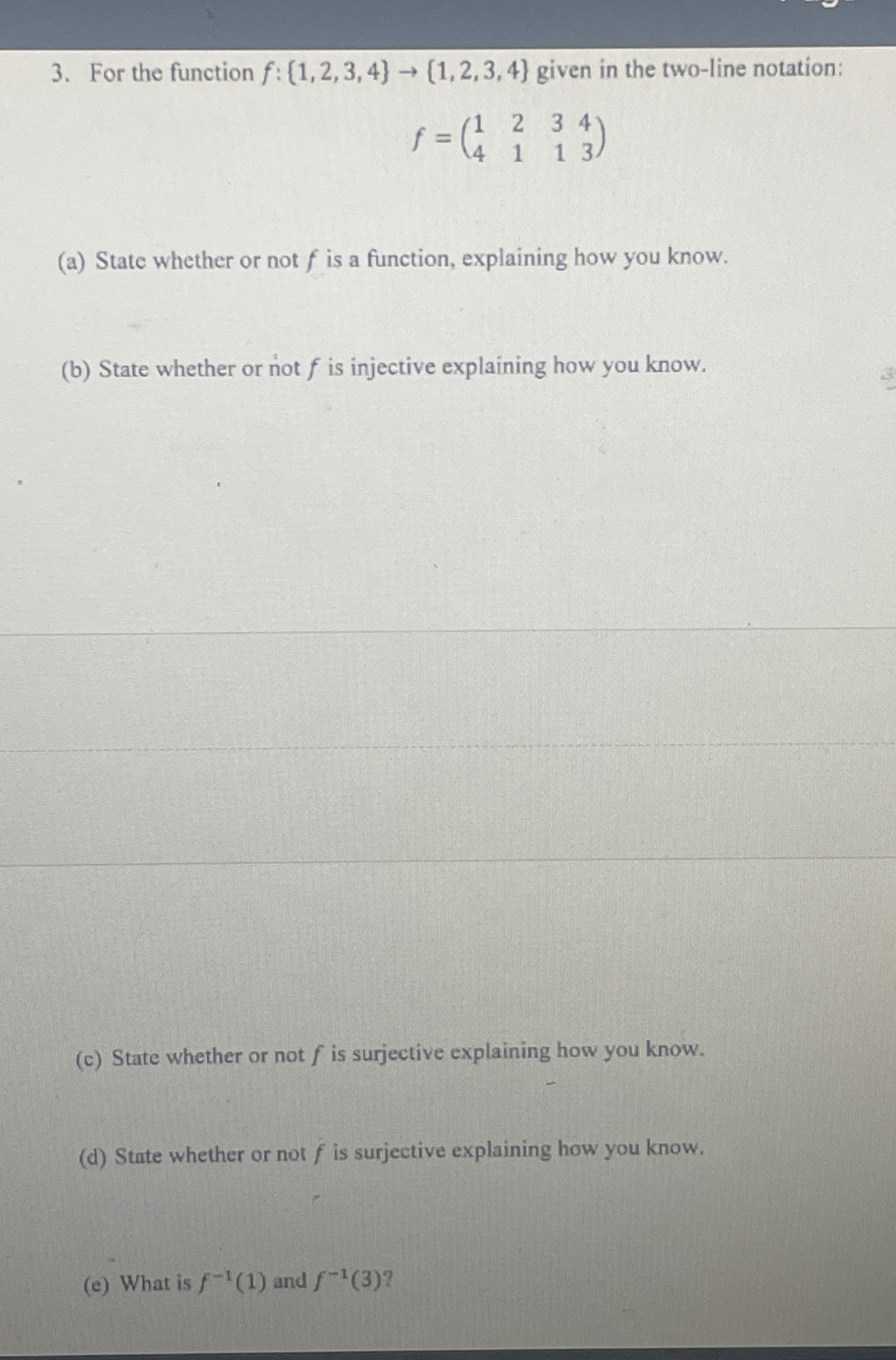 Solved For the function f:{1,2,3,4}→{1,2,3,4} ﻿given in the | Chegg.com