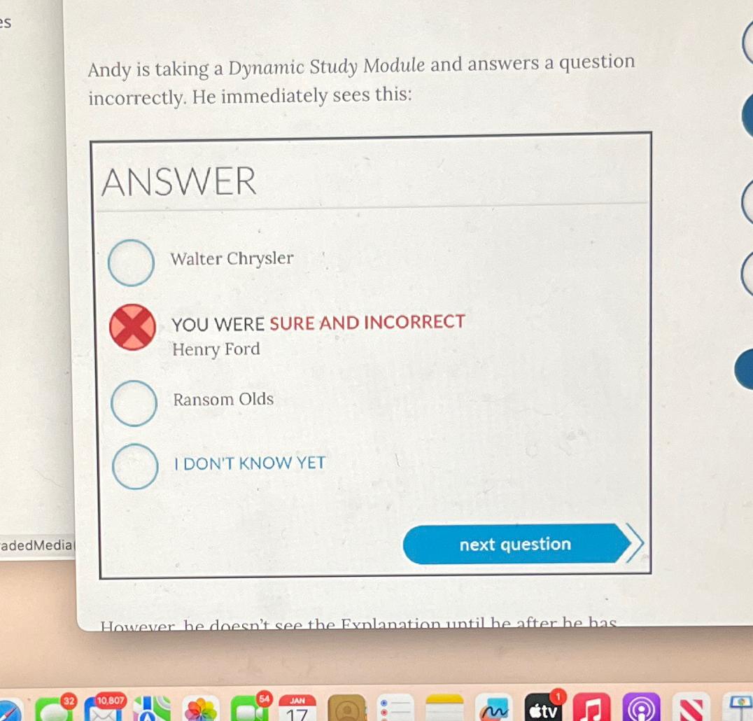 Solved Andy is taking a Dynamic Study Module and answers a | Chegg.com