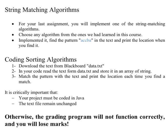 Solved String Matching Algorithms For your last assignment, | Chegg.com