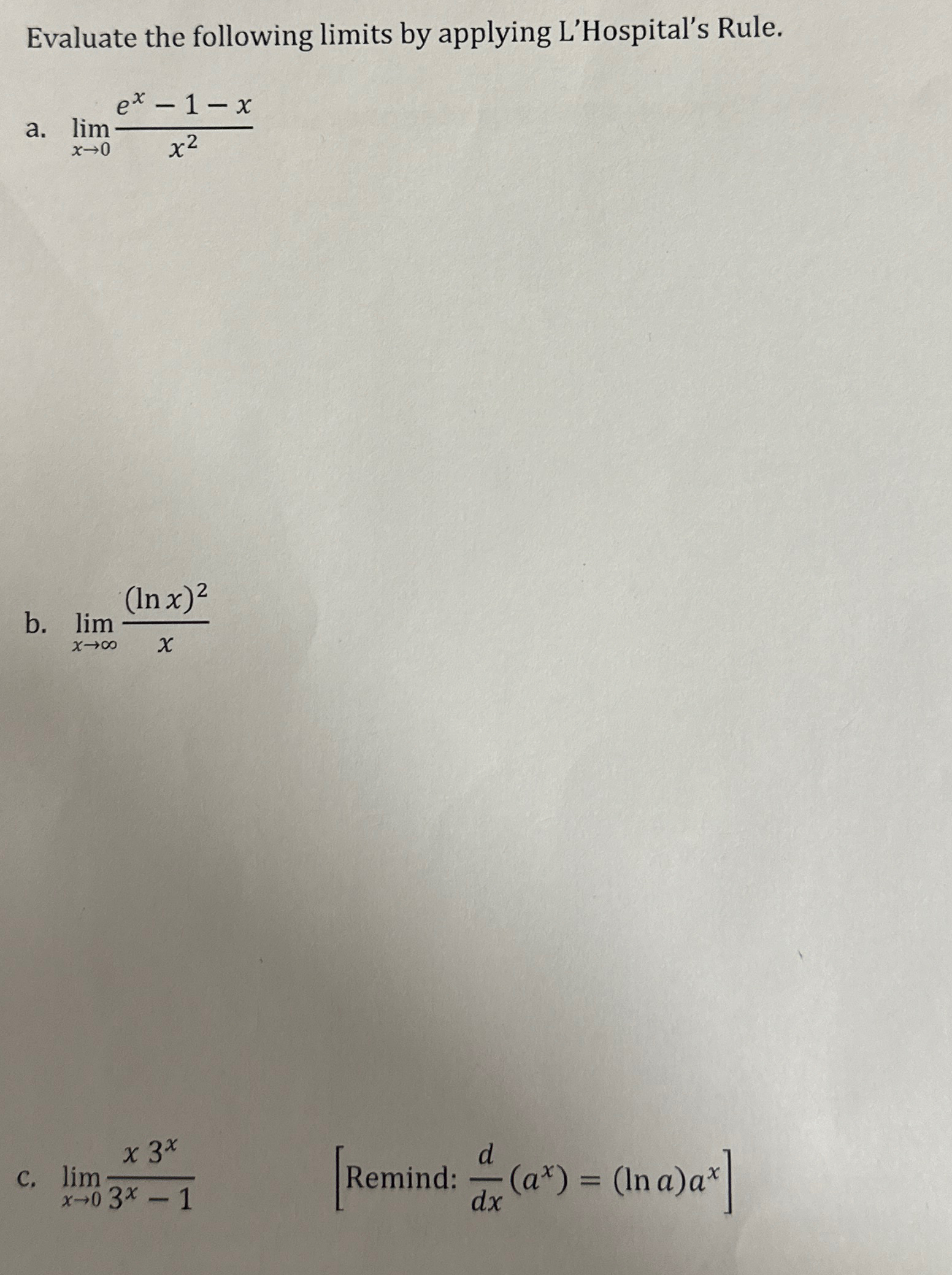 Solved Evaluate the following limits by applying | Chegg.com