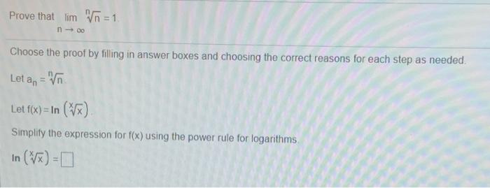 Solved Prove that lim Vn=1 n-00 Choose the proof by filling | Chegg.com