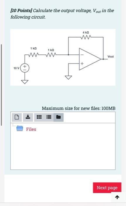 Solved (10 Points] Calculate the output voltage, Vout in the | Chegg.com