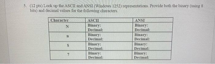 Solved 5. (12 pts ) Look up the ASCII and ANSI (Windows | Chegg.com