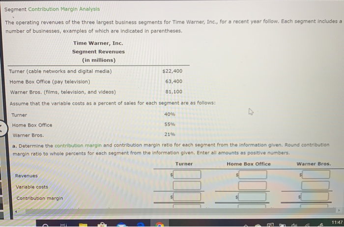 Solved Segment Contribution Margin Analysis The operating | Chegg.com